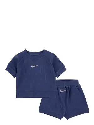 Nike Nike Ready Set Rib T-Shirt And Shorts Set Midnight Navy