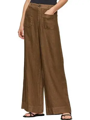 Sanctuary Marine Linen Wide Leg Pants - Timber Brown
