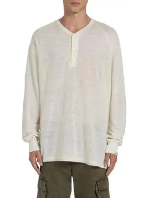 GOLDEN GOOSE Journey Long Sleeve Linen Knit Henley - Heritage White
