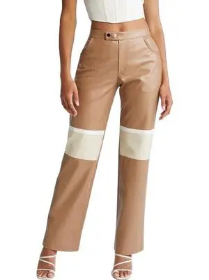 MISTRESS ROCKS Biker Colorblock Faux Leather Pants - Nutmeg