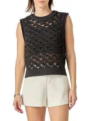 English Factory Open Knit Sleeveless Top - Black