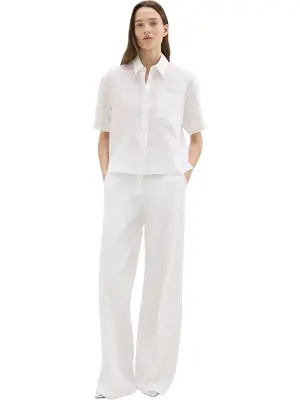 Theory High-waist Wide-leg Linen Trousers - White