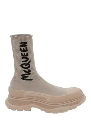 Alexander McQueen Graffiti Knit Tread Slick Boots - Beige