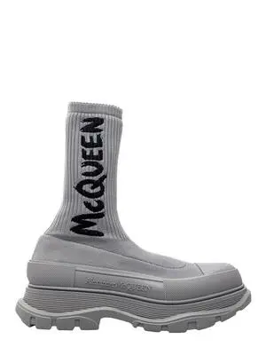 Alexander McQueen Graffiti Knit Tread Slick Boots - Grey