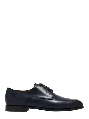 FERRAGAMO Polished Leather Derby Shoes - Blue
