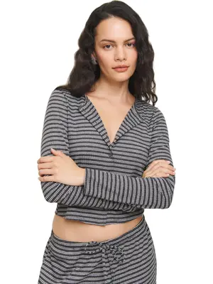 REFORMATION Ari Pointelle Knit Cardigan Grey Stripe