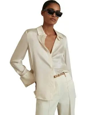 REISS Silk Double-cuff Button-through Shirt - Ivory