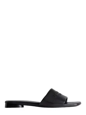 Balenciaga Leather Logo Slide Sandals - Black