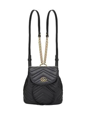 Gucci Leather Gg Marmont Backpack - Black