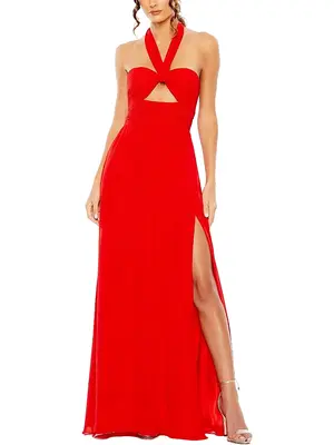 Mac Duggal Ruched Halter Gown - Red