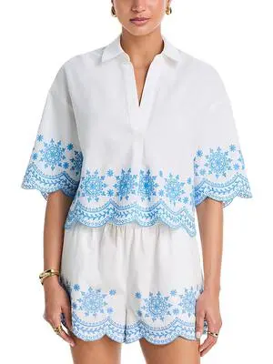French Connection French Connection Alissa Cotton Embroidered Shirt White/pool