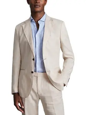 REISS Kin Linen Slim Fit Suit Jacket - Stone