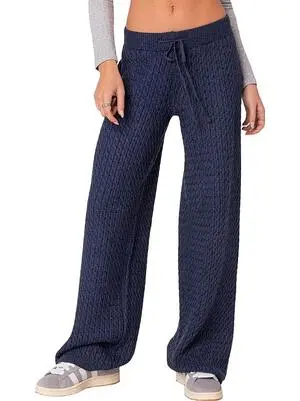 EDIKTED Portia Relaxed Cable Knit Pants - Navy