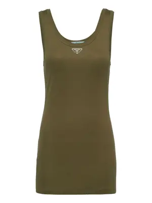 Prada Triangle-logo Ribbed-knit Tank Top - Green