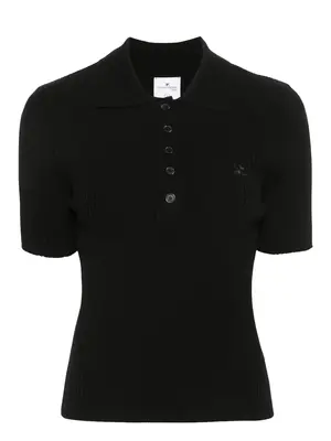 COURREGES Iconic Rib-knit Polo Shirt - Black