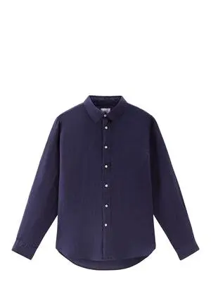 Woolrich Point-collar Linen Shirt - Blue