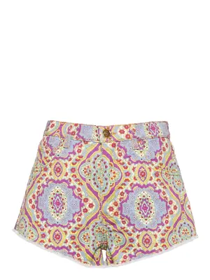 Etro Floral-print Denim Shorts - Blue