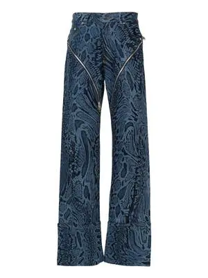 MUGLER Snakeskin Print Straight Jeans - Blue