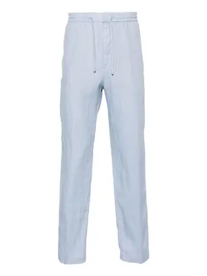 Canali Mid-rise Tapered Linen Trousers - Blue
