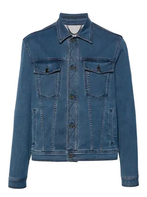 Canali Classic-collar Denim Jacket - Blue