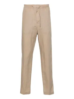 Canali Mid-rise Tapered Linen Trousers - Neutrals