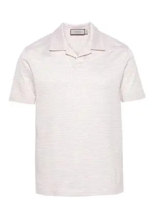 Canali Striped Linen Blend Polo Shirt - White