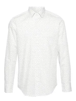 Canali Leaf-print Cotton Shirt - White