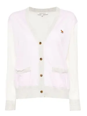 Maison Kitsuné Logo-appliqué Colour-block Cardigan - Pink