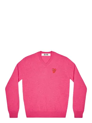 Play Comme Des Garcon Double Heart Logo V-neck Sweater - Pink