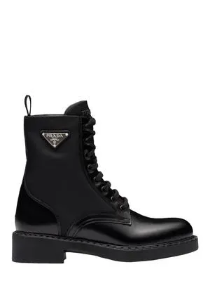 Prada Brushed Leather And Re-nylon Ankle Boots - Black