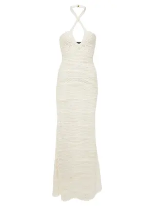 TOM FORD Halterneck Crochet Maxi Dress Chalk