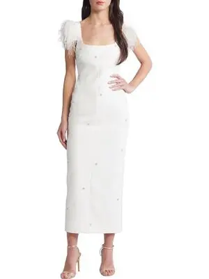 Likely LIKELY Cameron Feathered Cap Sleeve Gown White