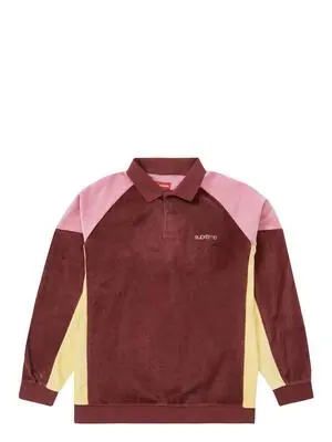 Supreme Paneled Velour Long Sleeve Polo Shirt - Cardinal