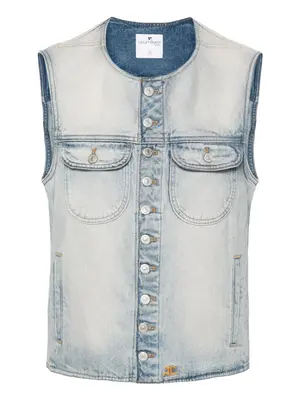 COURREGES Logo-embroidered Denim Vest - Blue