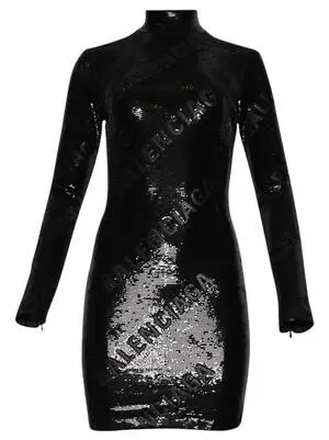 Balenciaga Turtleneck Mini Dress - Black