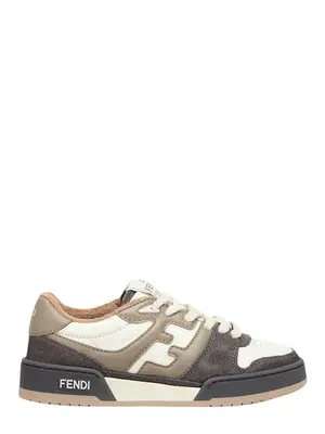 Fendi Ff Mixed Leather Low Top Sneakers - Grey