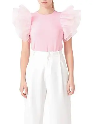 Endless Rose Organza Ruffle Sleeve Top - Pink