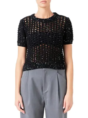 Endless Rose Endless Rose Sequin Open Stitch Sweater Black