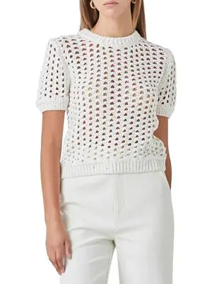 Endless Rose Endless Rose Sequin Open Stitch Sweater White