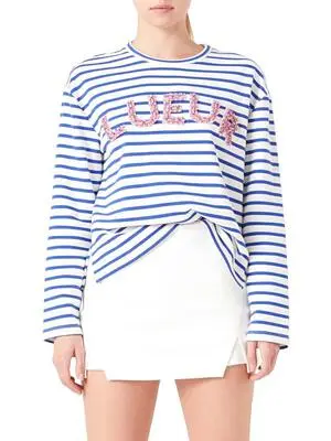 Endless Rose Lueur Stripe Knit Top - White/blue