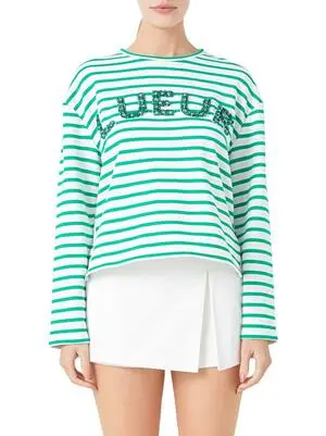Endless Rose Lueur Stripe Knit Top - White/green