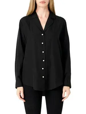 Endless Rose Notched Lapel Button-up Shirt - Black