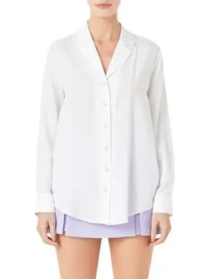 Endless Rose Notched Lapel Button-up Shirt - White