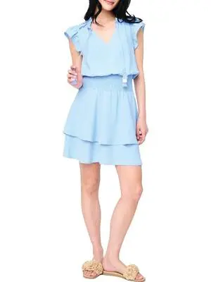 GIBSONLOOK Isla Smocked Waist Flutter Sleeve Mini Dress - Vista Blue