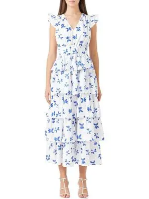 Endless Rose Floral Tiered Maxi Dress - White/blue