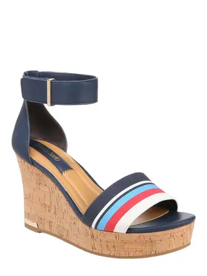 Franco Sarto Franco Sarto Clemens Ankle Strap Wedge Sandal Blue Multi