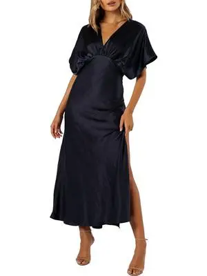 PETAL & PUP Ricki Dolman Sleeve Satin Dress - Midnight Indigo