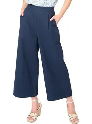 GIBSONLOOK Crop Wide Leg Linen Blend Pants - Dark Navy