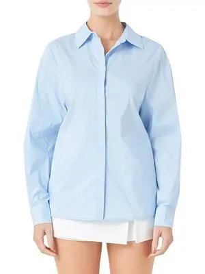Endless Rose Cotton-blend Button-up Shirt - Powder Blue