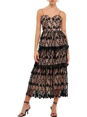 Endless Rose Floral Embroidered Tiered Dress - Black